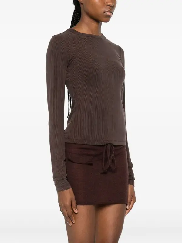 AYA MUSE Ribbed Crew Neck Long Sleeve Sweater - Black