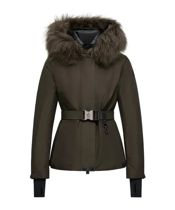 Moncler Laplance Belted Down Jacket With Fur Hood