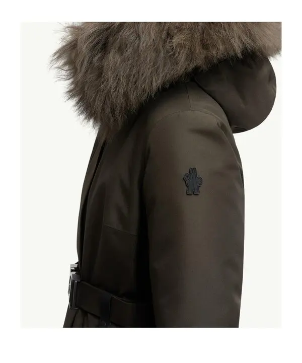 Moncler Laplance Belted Down Jacket With Fur Hood