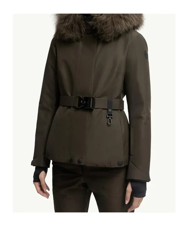 Moncler Laplance Belted Down Jacket With Fur Hood