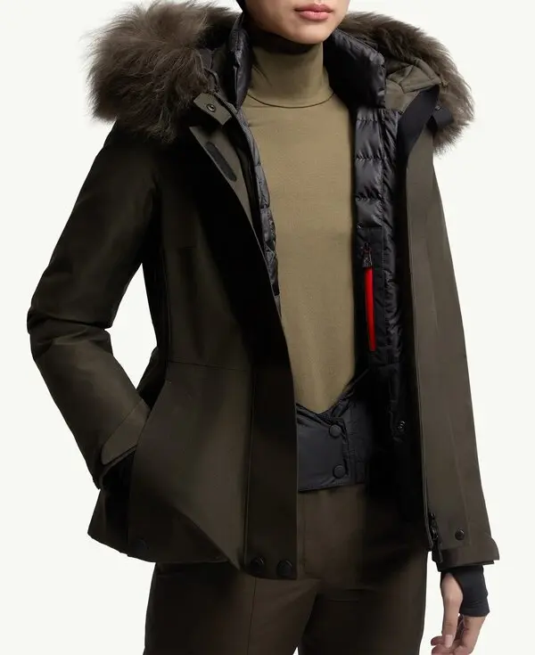 Moncler Laplance Belted Down Jacket With Fur Hood