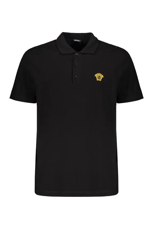 Versace Logo-embroidered Short-sleeved Polo Shirt - Black