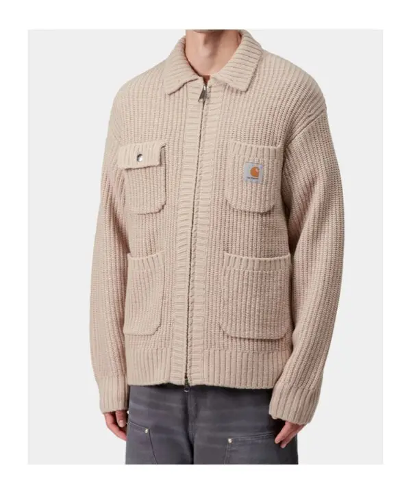Carhartt Work In Progress Logo Patch Zip Chore Cardigan - Nude