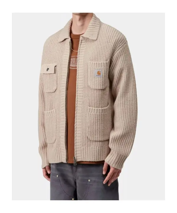 Carhartt Work In Progress Logo Patch Zip Chore Cardigan - Nude