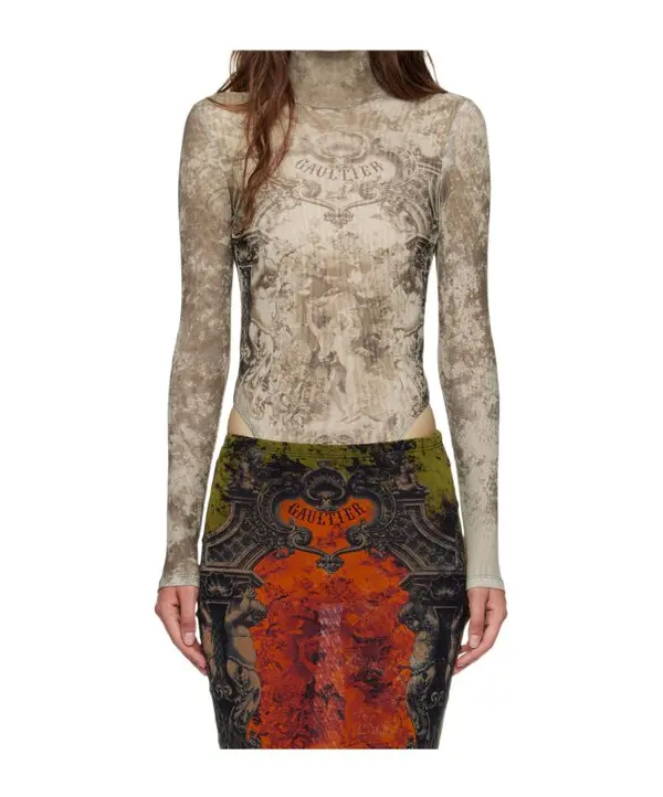 JEAN PAUL GAULTIER Graphic Print Bodysuit - Nude