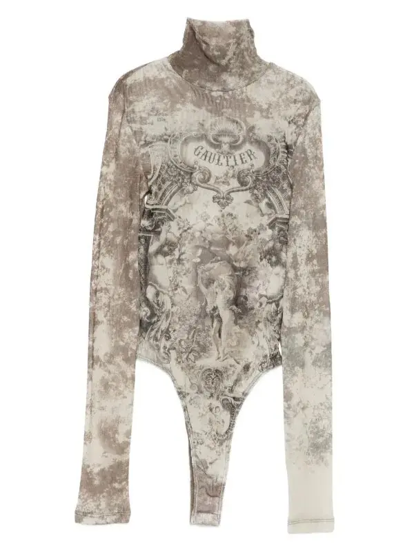 JEAN PAUL GAULTIER Médaillon Printed Turtleneck Bodysuit - Nude