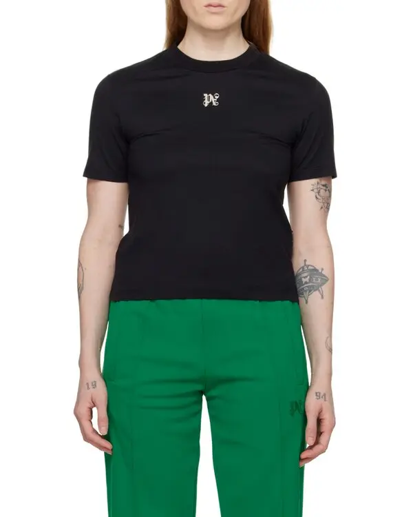 Palm Angels Pa Monogram Embroidered Crewneck T-shirt - Black