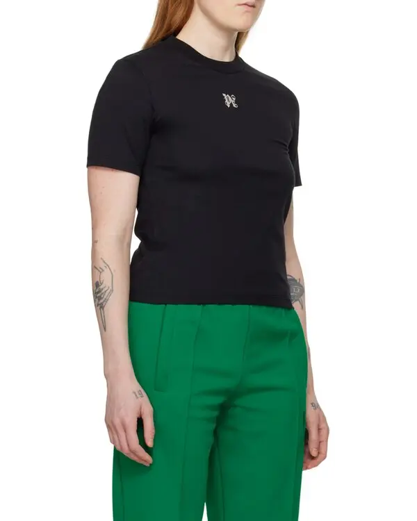 Palm Angels Pa Monogram Embroidered Crewneck T-shirt - Black