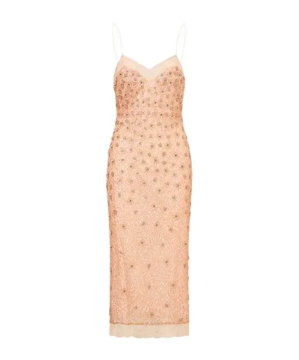 LoveShackFancy Mirrian Embellished Midi Dress