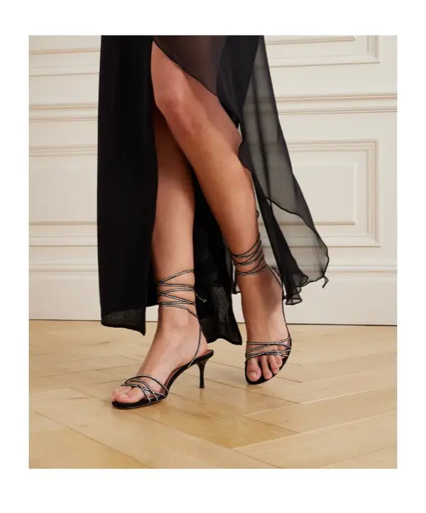Amina Muaddi Embellished Suede Ankle Wrap Sandals