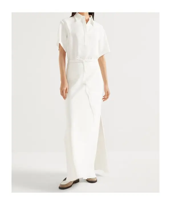 Brunello Cucinelli Maxi Dress With Drawstring Waist - White