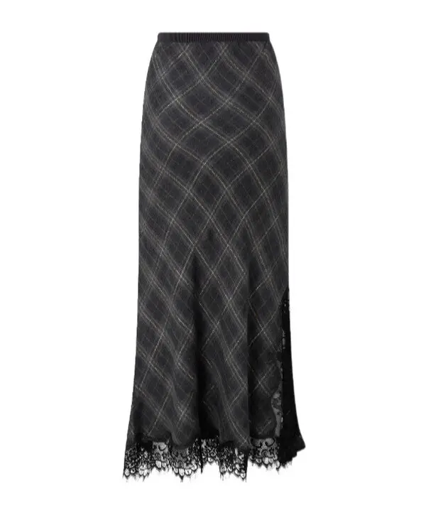 Pinko Lace-detailed Checked Long Skirt