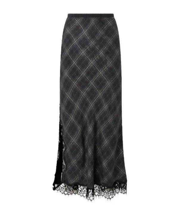 Pinko Lace-detailed Checked Long Skirt