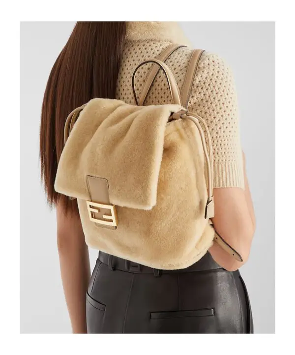 Fendi Shearling Backpack With Ff Buckle