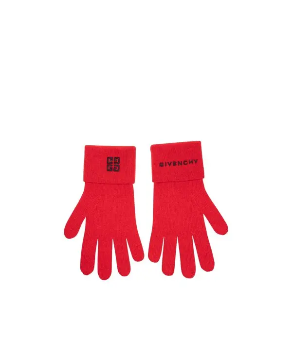 Givenchy Knitted Rib Gloves With Logo Detail - Red