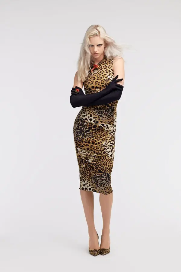 Roberto Cavalli Sleeveless Animal Print Midi Dress