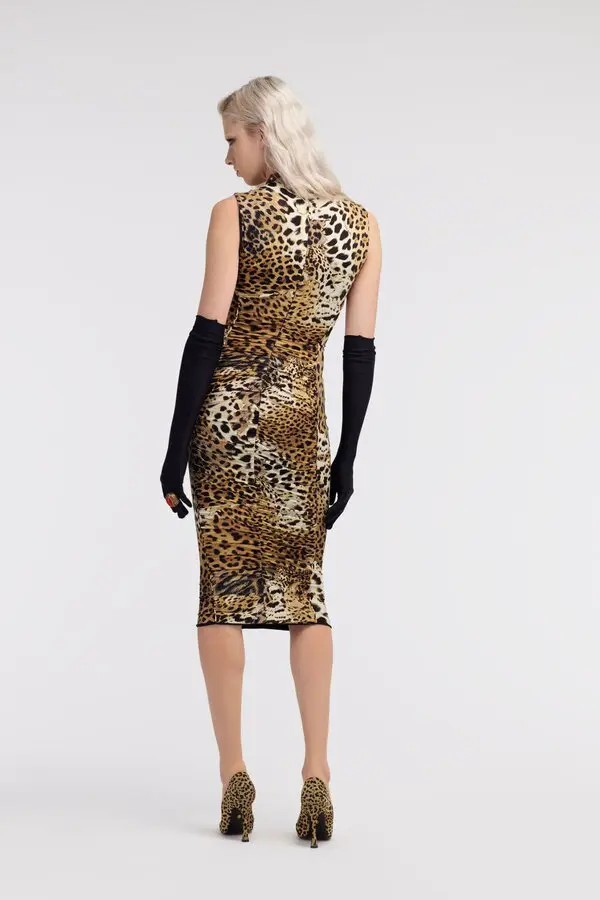 Roberto Cavalli Sleeveless Animal Print Midi Dress