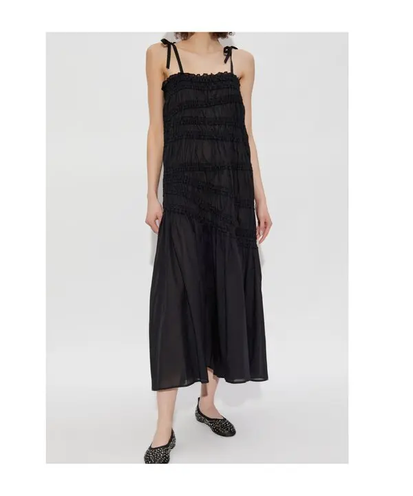Tory Burch Spaghetti Strap Maxi Dress With Pleats And Ruffles