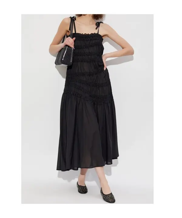 Tory Burch Spaghetti Strap Maxi Dress With Pleats And Ruffles