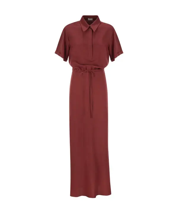 Brunello Cucinelli Drawstring Waist Maxi Dress - Red
