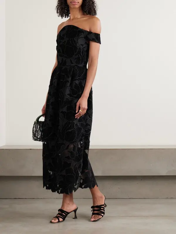 Erdem Off-shoulder Floral Embroidered Midi Dress