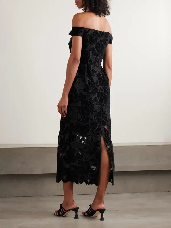 Erdem Off-shoulder Floral Embroidered Midi Dress