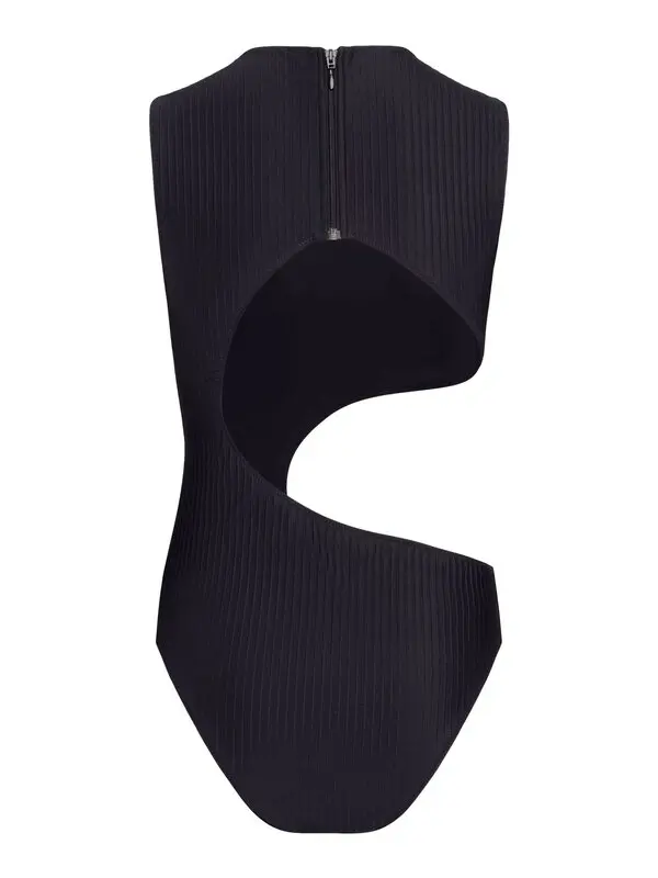 Alaïa Ribbed Cut-out Swimsuit With Zip Closure - Black