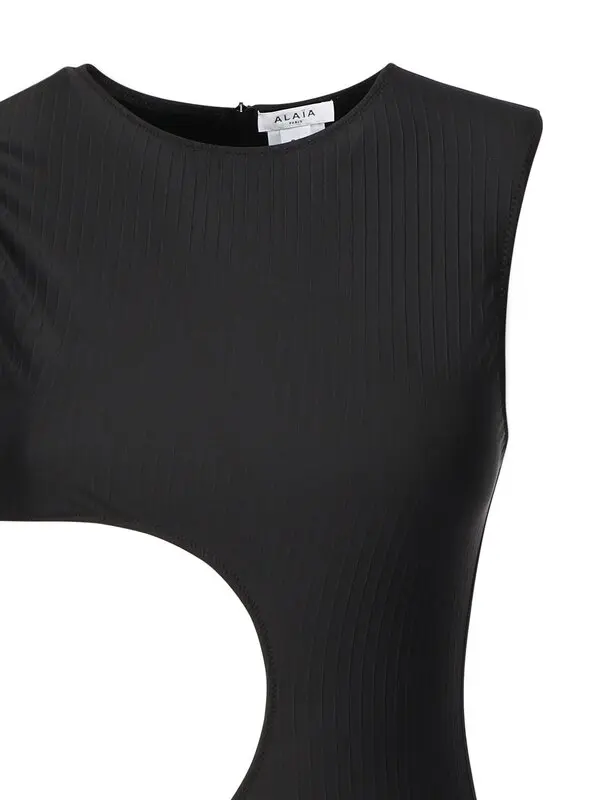 Alaïa Ribbed Cut-out Swimsuit With Zip Closure - Black