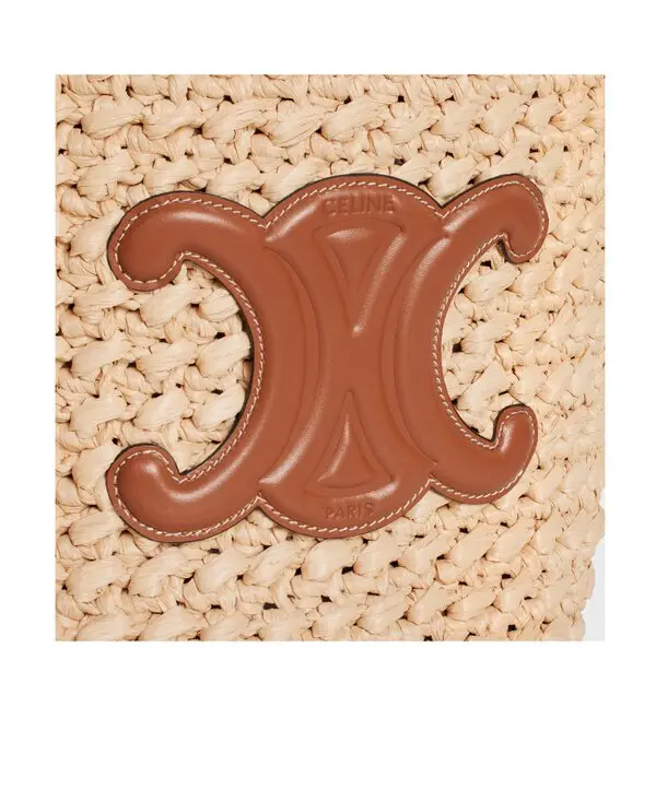 Celine Small Bucket Cuir Triomphe In Raffia And Calfskin - Natural/tan