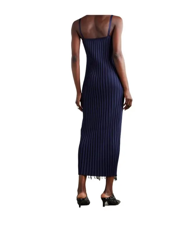 JIL SANDER Ribbed-knit Maxi Dress With Bead Embellishment - Navy