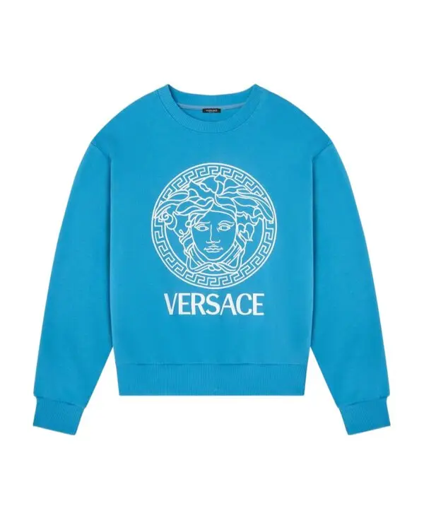 Versace Logo Print Cotton Sweatshirt - Blue