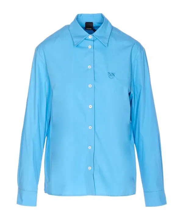 Pinko Love Birds Embroidered Poplin Shirt - Blue