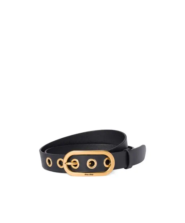 Miu Miu Logo Engraved Buckle Belt - Black
