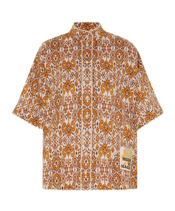 Zimmermann Wylie Relaxed Shirt - Orange Ikat