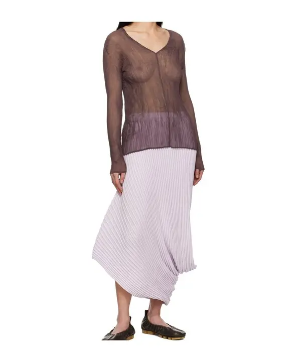 Issey Miyake Pleated V-neck Chiffon Top