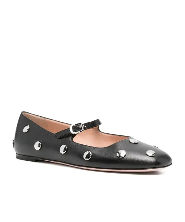 Bally Studded Square Toe Ballet Flats With Adjustable Ankle Strap