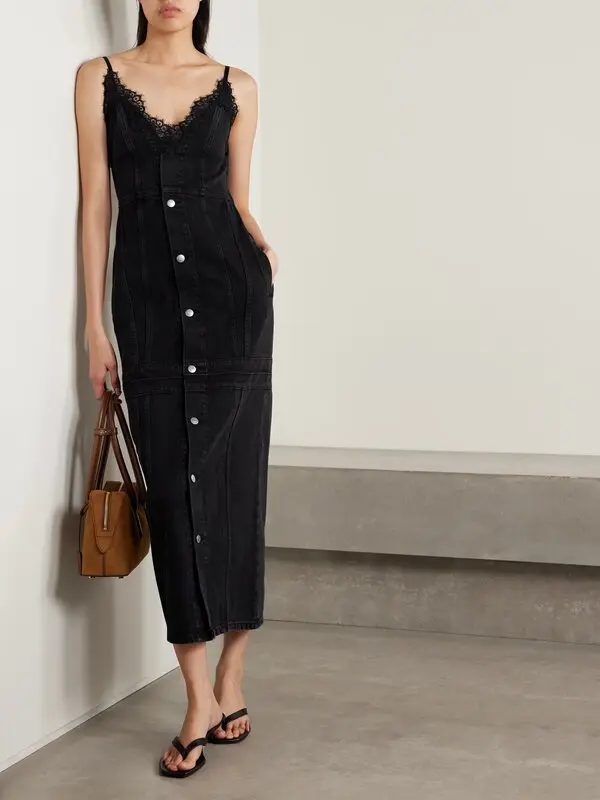 Stella McCartney Lace-trimmed Denim Midi Dress