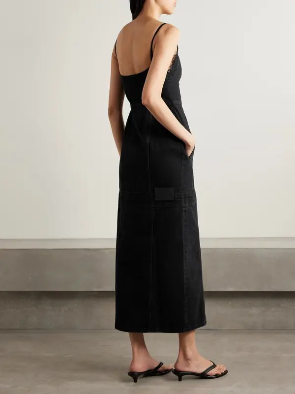 Stella McCartney Lace-trimmed Denim Midi Dress