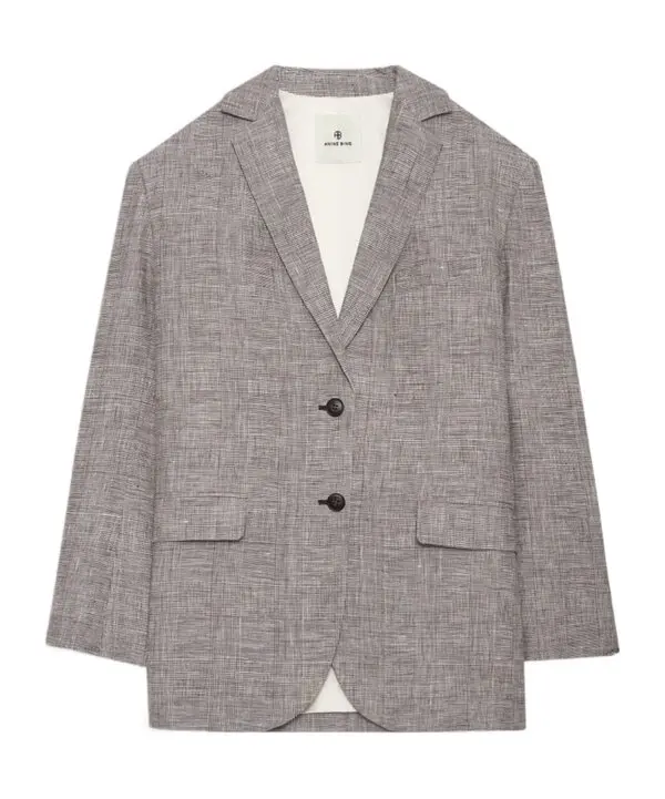ANINE BING Quinn Plaid Linen Blazer - Gray