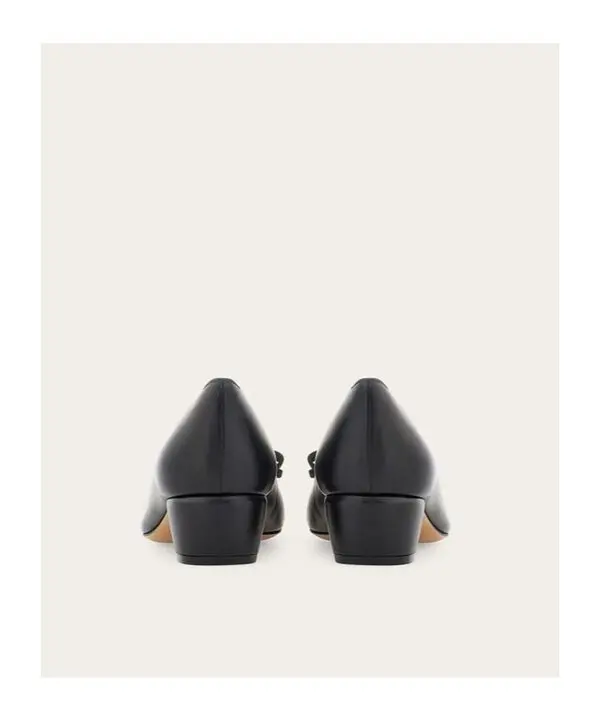 FERRAGAMO Round Toe Low Heel Pumps With Ribbon Detail - Black