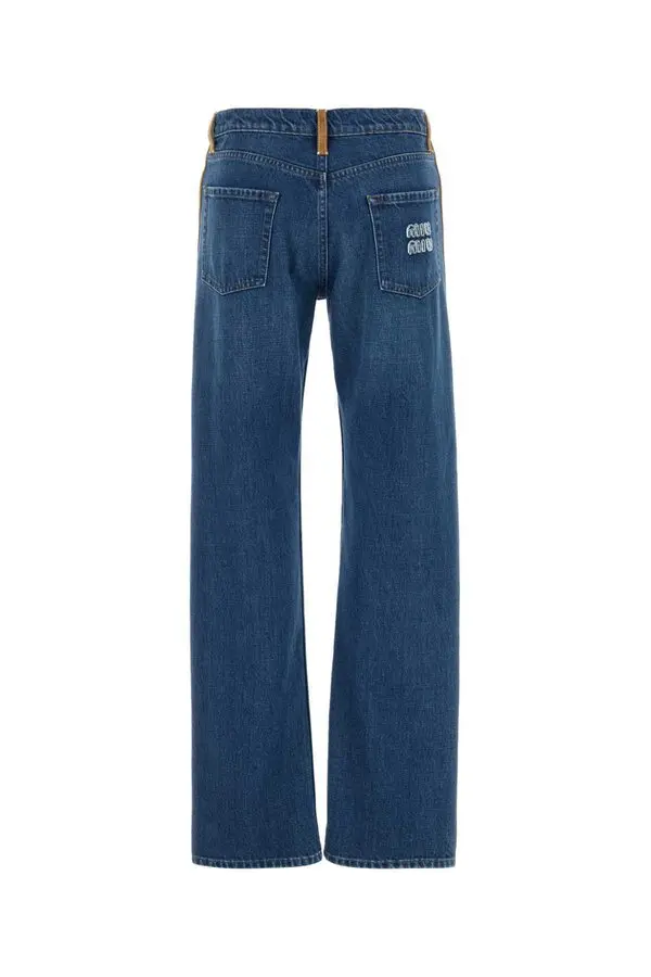 Miu Miu Straight-leg Denim Jeans With Leather Detailing