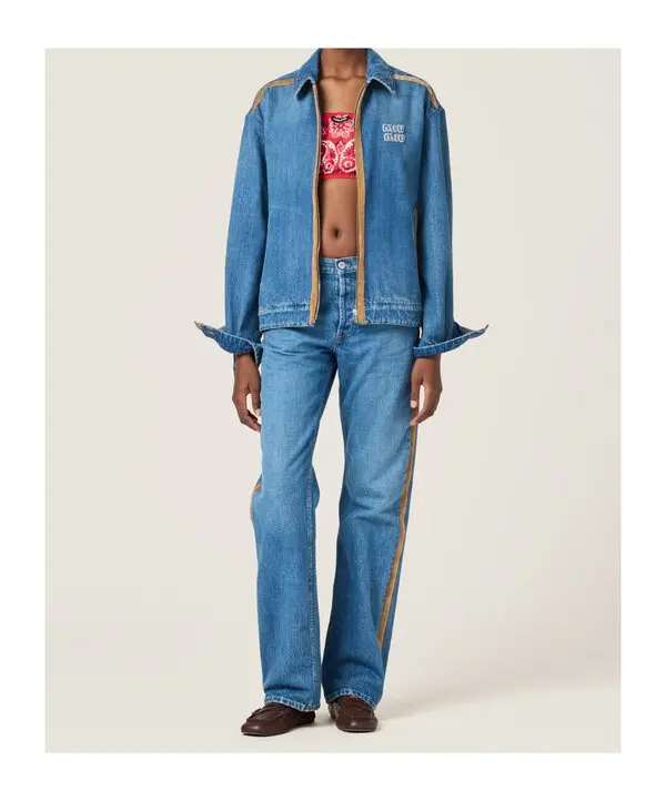 Miu Miu Straight-leg Denim Jeans With Leather Detailing