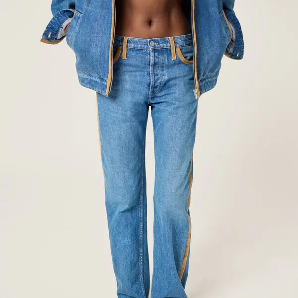 Miu Miu Straight-leg Denim Jeans With Leather Detailing