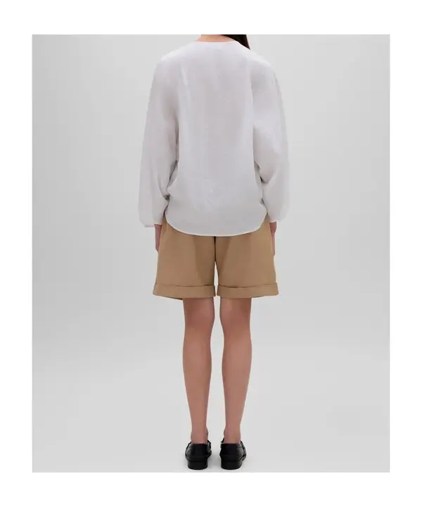 Aspesi Long Sleeve Linen Blouse With Ruffled Neckline