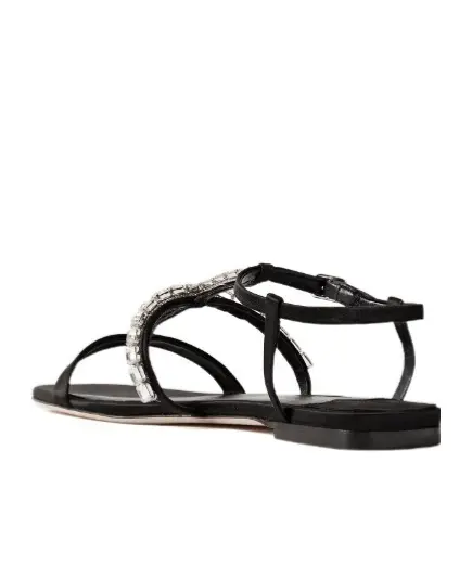 JIMMY CHOO Embellished Satin Flat Sandals