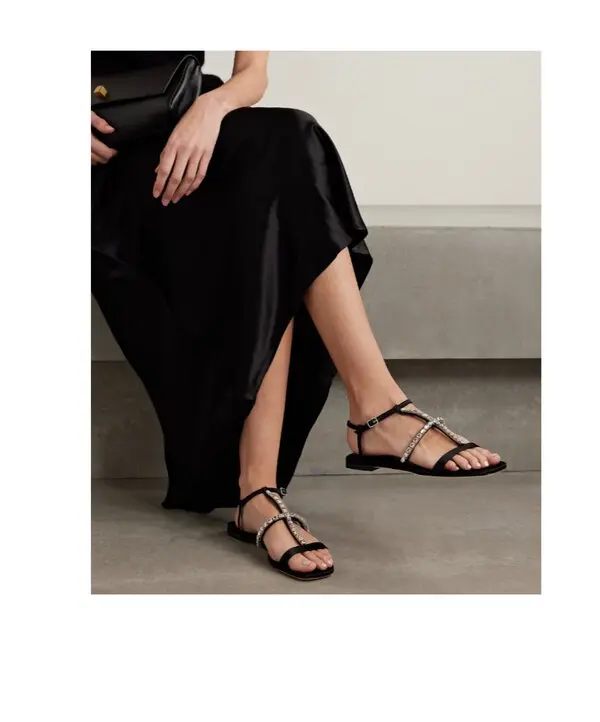 JIMMY CHOO Embellished Satin Flat Sandals