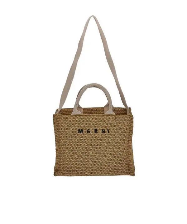 Marni Tropicalia Logo Embroidered Small Tote Bag - Brown