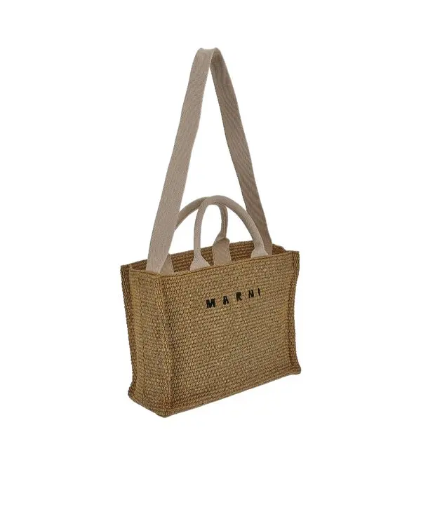 Marni Tropicalia Logo Embroidered Small Tote Bag - Brown