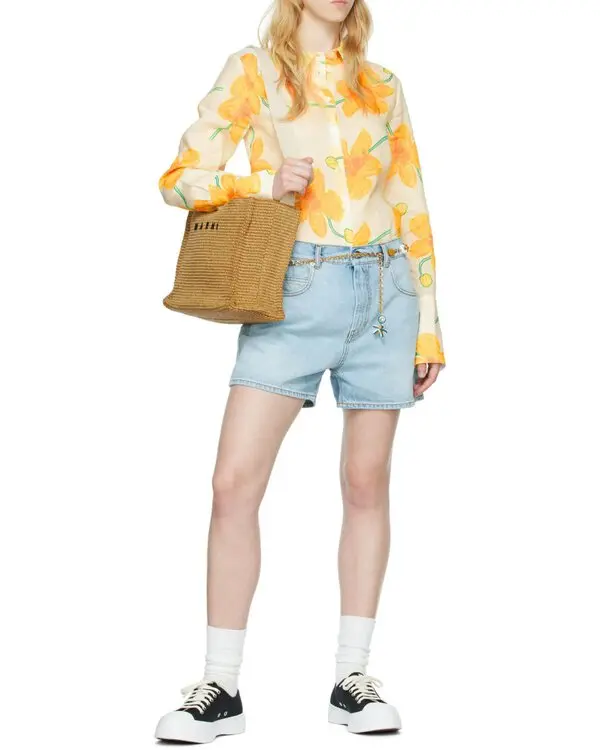 Marni Tropicalia Logo Embroidered Small Tote Bag - Brown