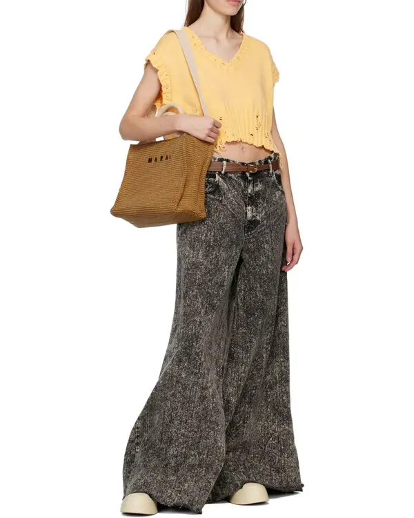 Marni Tropicalia Logo Embroidered Small Tote Bag - Brown